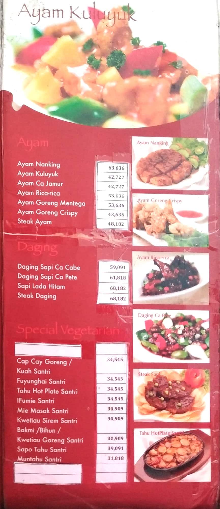 Menu at Bakmi Permata restaurant, Jakarta, Kebon jeruk