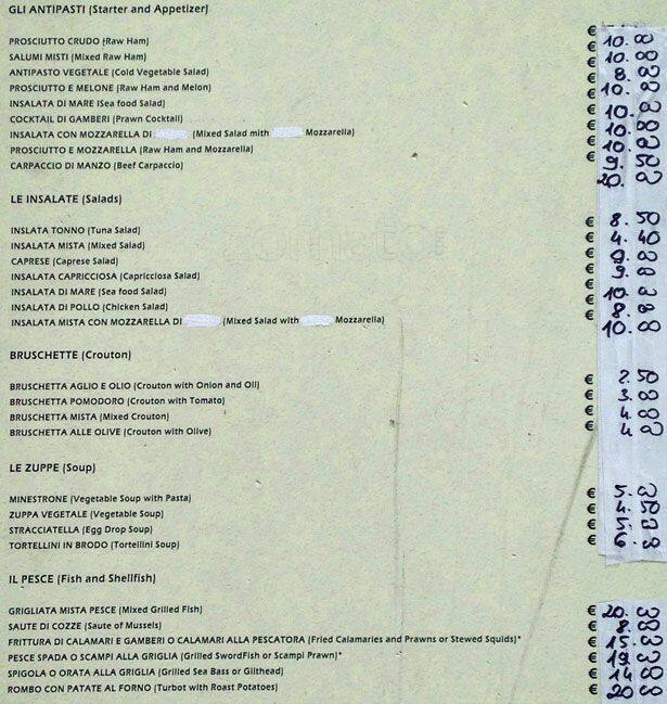 Menu da Ristorante Il Condor, Roma, Via Daniele Manin