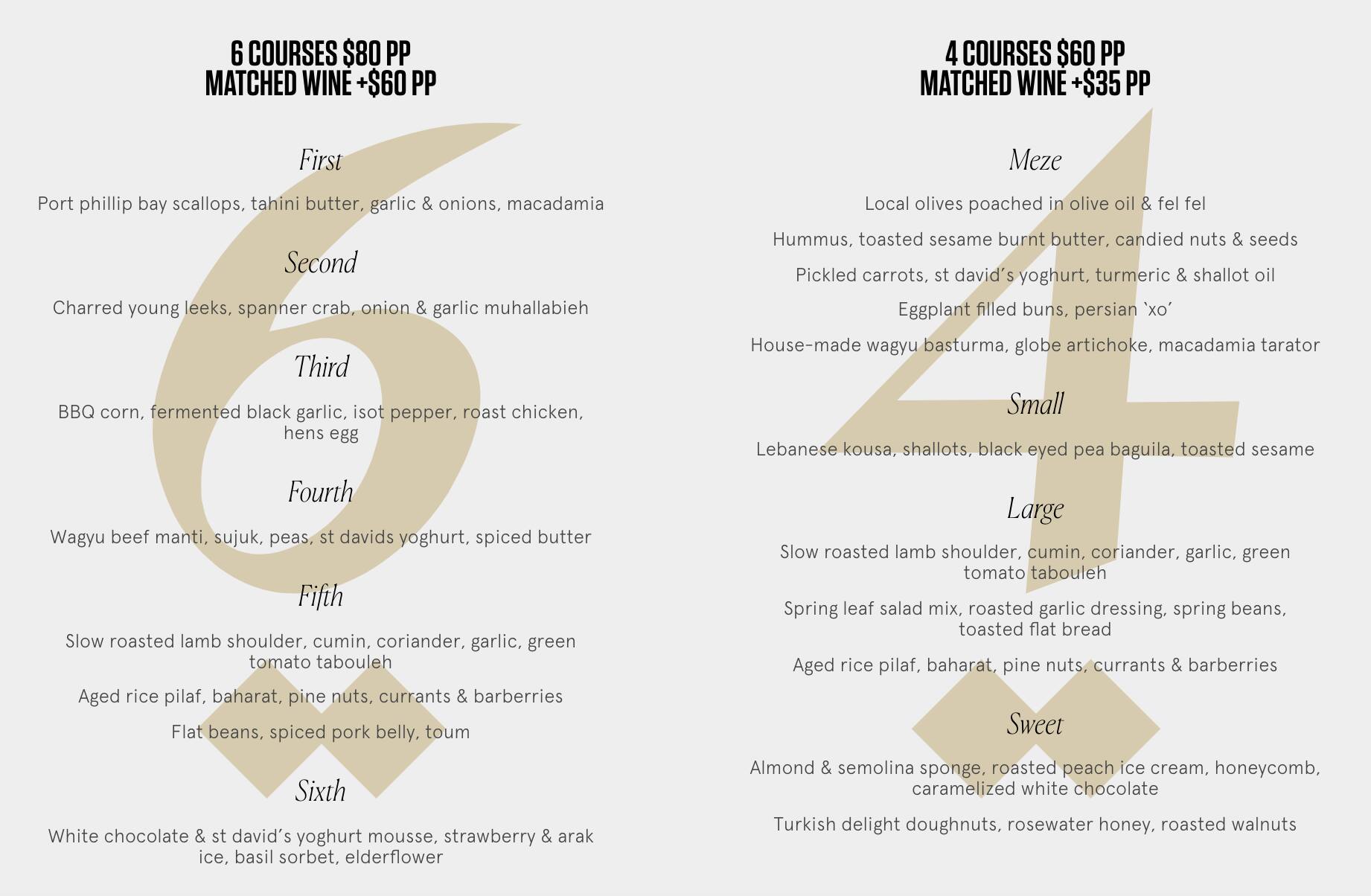 Menu at Maha restaurant, Melbourne