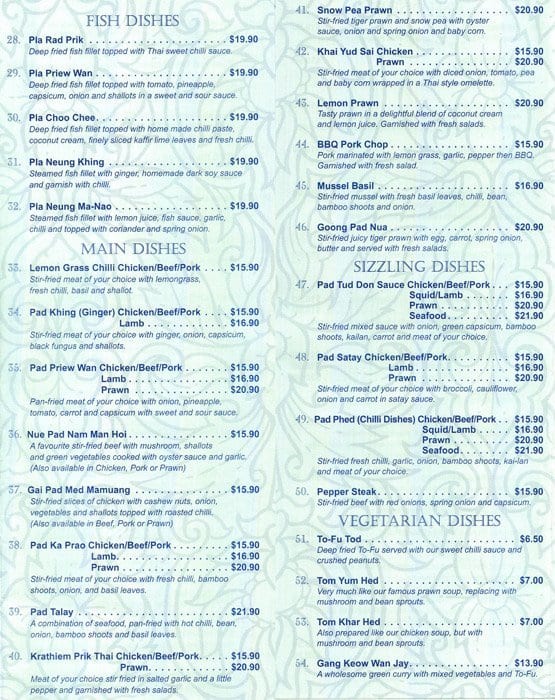 Menu at Lotus Thai Restaurant, Wanneroo