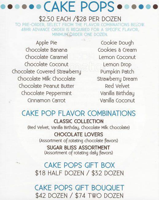 Menu at Sugar Bliss desserts, Chicago, 122 S Wabash Ave