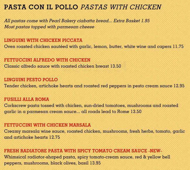 Menu at Pastini restaurant, Tigard, SW Bridgeport Rd B-105