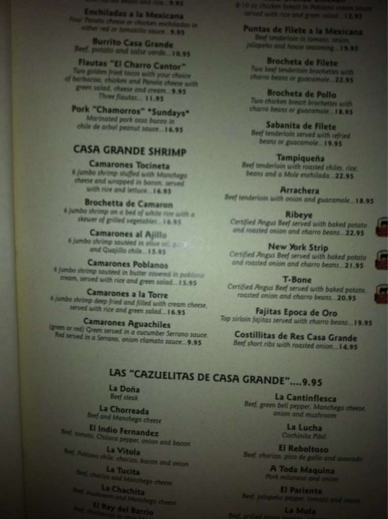 Casa Grande Cantina & Grill Menu - Urbanspoon/Zomato