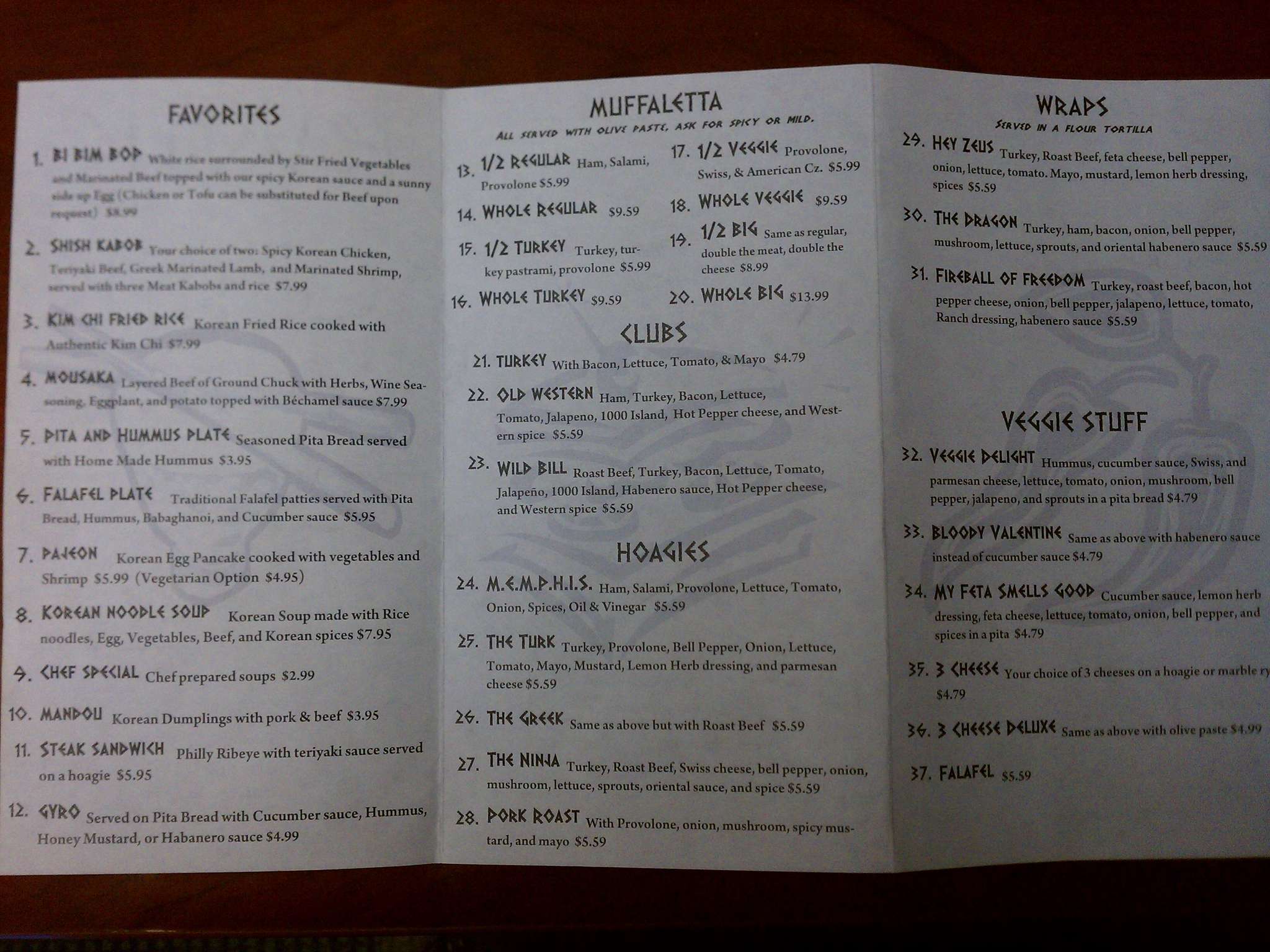 Menu at Kwik Chek restaurant, Memphis