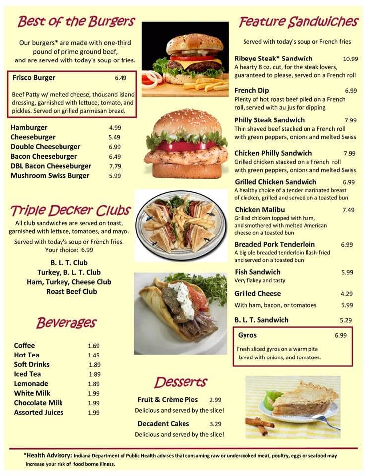 Menu at Zack's Diner restaurant, Fort Branch