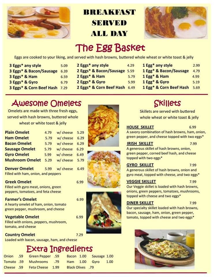 Menu at Zack's Diner restaurant, Fort Branch