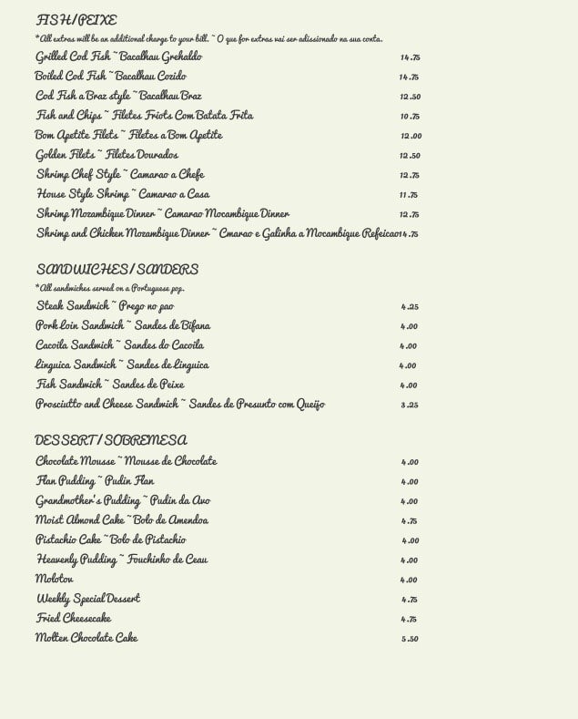 Menu at Bom Apetite restaurant, New Bedford