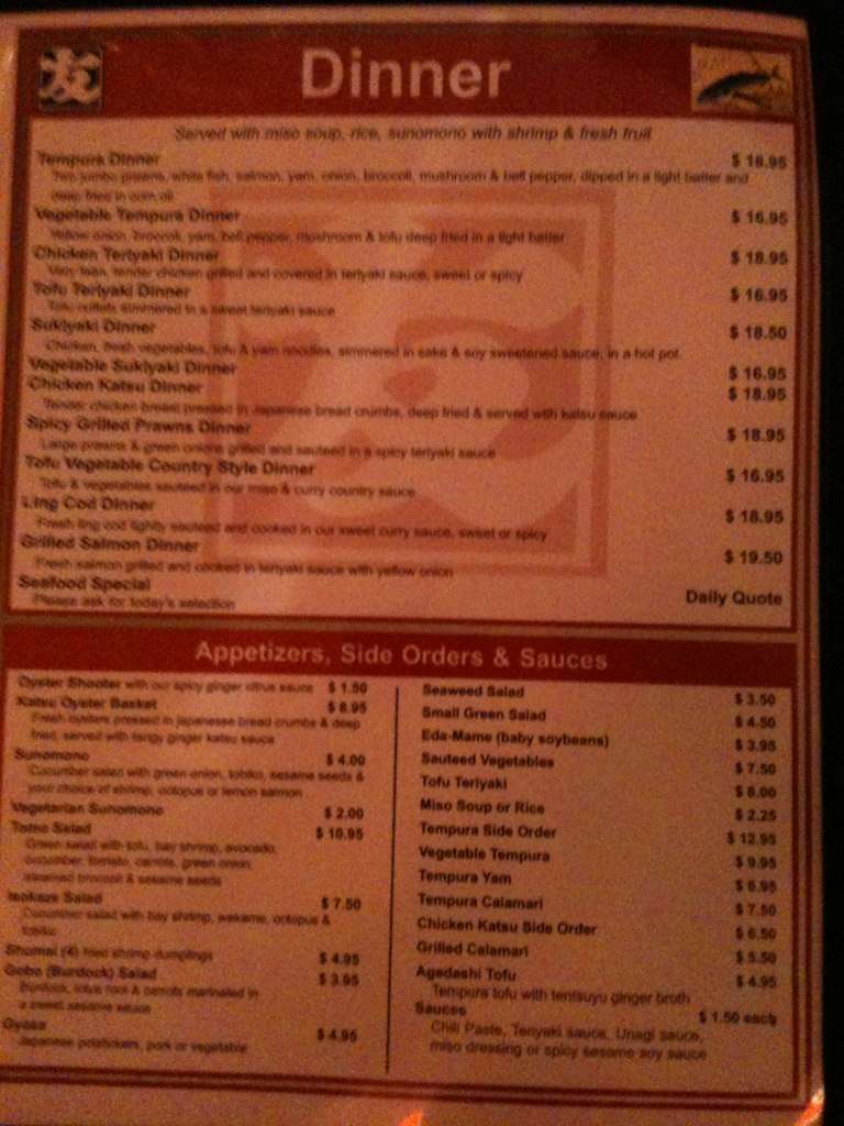 Carta de Tomo Japanese Restaurant, Arcata