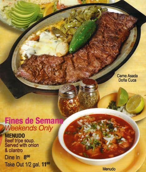 Menu at Carniceria Aguascalientes restaurant, Chicago, W 26th St