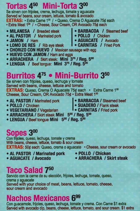Menu at Carniceria Aguascalientes restaurant, Chicago, W 26th St