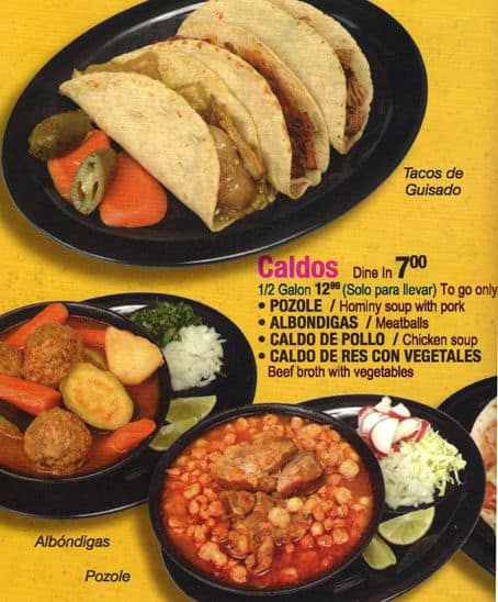 Menu at Carniceria Aguascalientes restaurant, Chicago, W 26th St