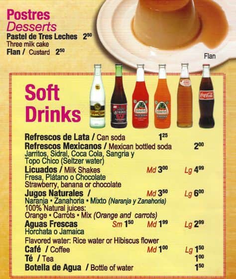 Menu at Carniceria Aguascalientes restaurant, Chicago, W 26th St