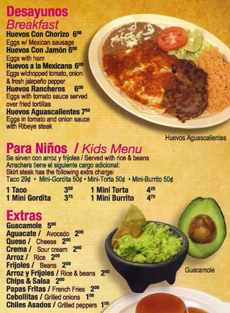 Menu at Carniceria Aguascalientes restaurant, Chicago, W 26th St