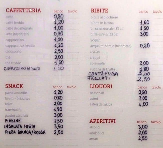 Menu da 77 Caffè pub & bar, Roma, Via Ostiense