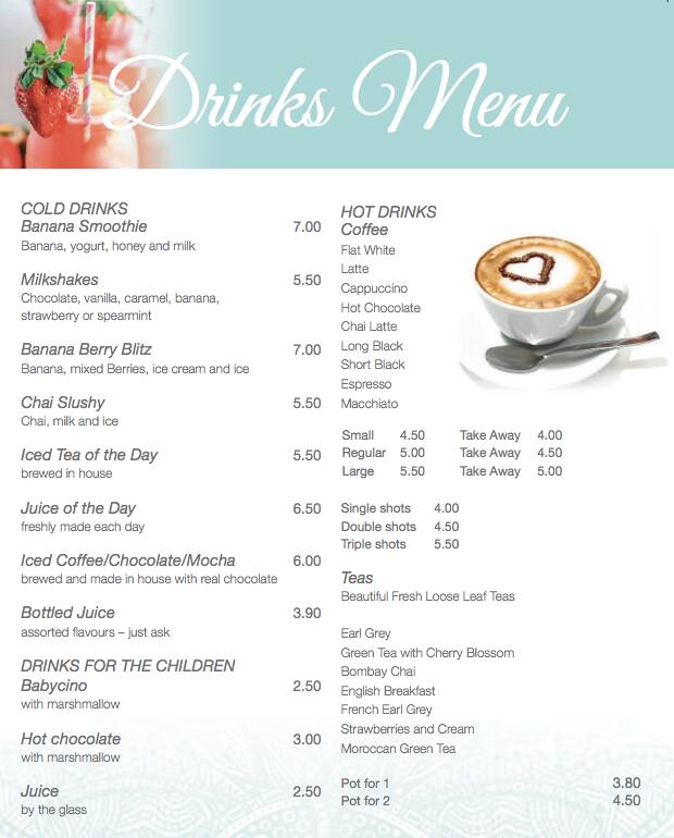 Menu at Tree of Life Cafe, Mandurah