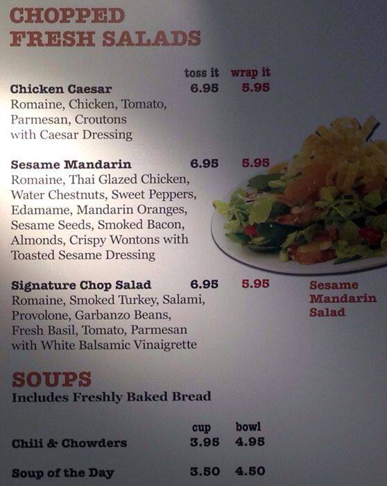 Menu at the taste bar, Chicago