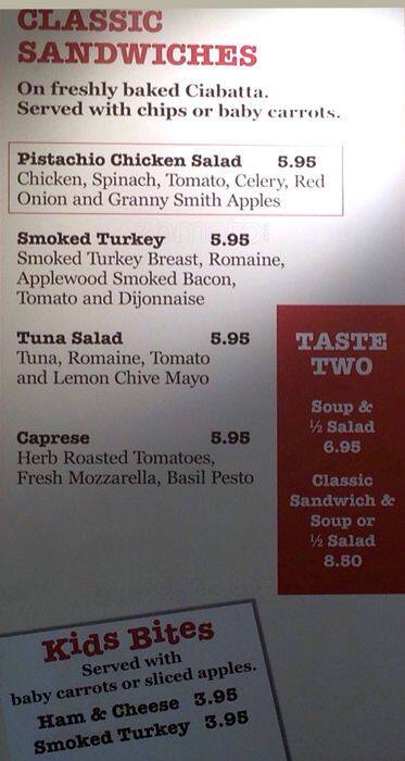 Menu at the taste bar, Chicago