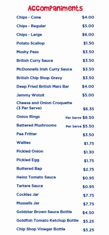 Menu at Fryer Tuck restaurant, Saint Kilda