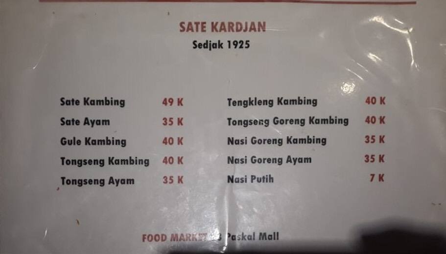 Carta del restaurante Paskal Food Market, Bandung, Paskal Hyper Square