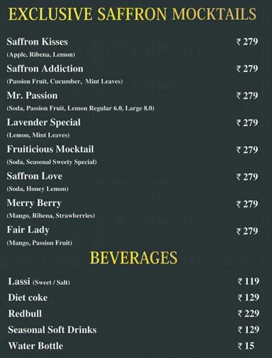 Menu at Saffron - The Shahi Kitchen, Hyderabad