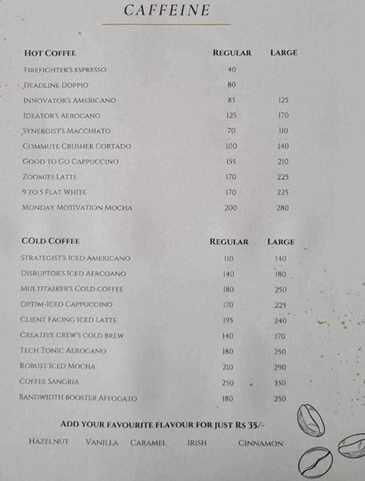 Menu of The Urban Grind - Caffeine Brewery, Sector 66, Gurgaon