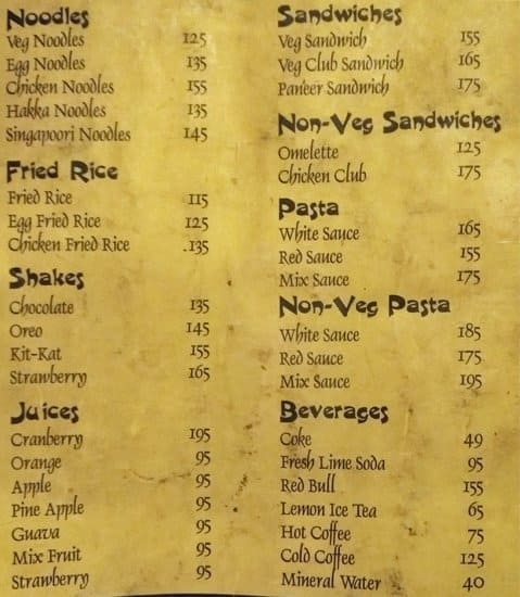 Menu at Mist Lounge, Greater Noida
