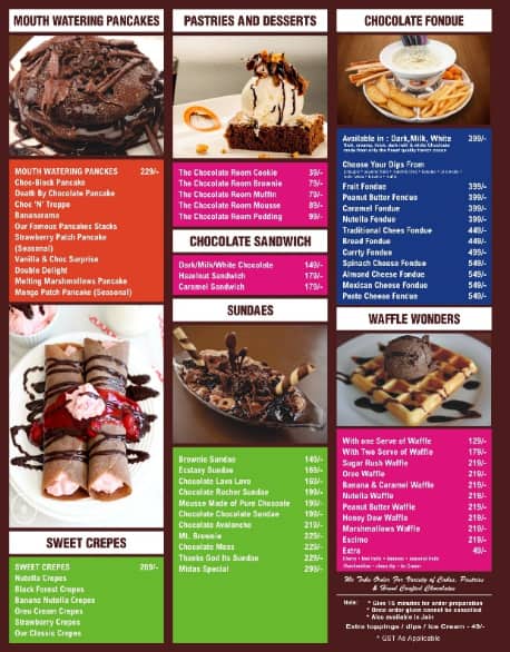 Menu at The Chocolate Room, Agra, Shop G-4