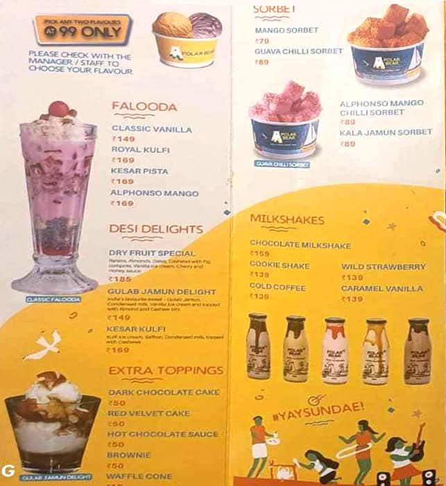 Menu of Polar Bear, Basavanagudi, Bangalore