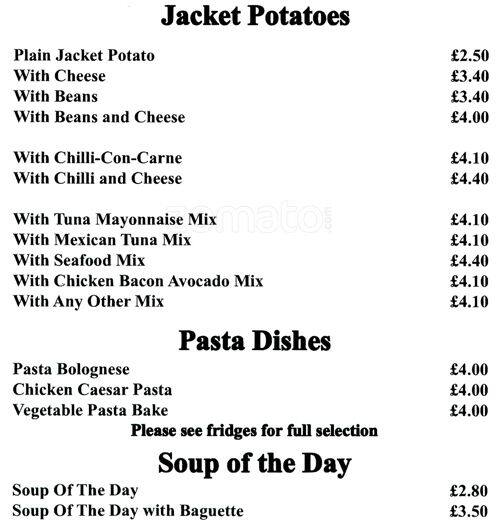 Menu at Piccolo Deli cafe, London