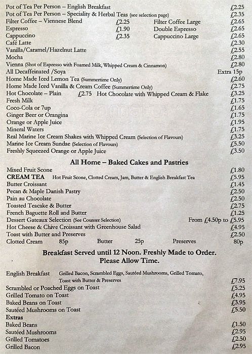 Menu at The Kew Greenhouse cafe, Richmond