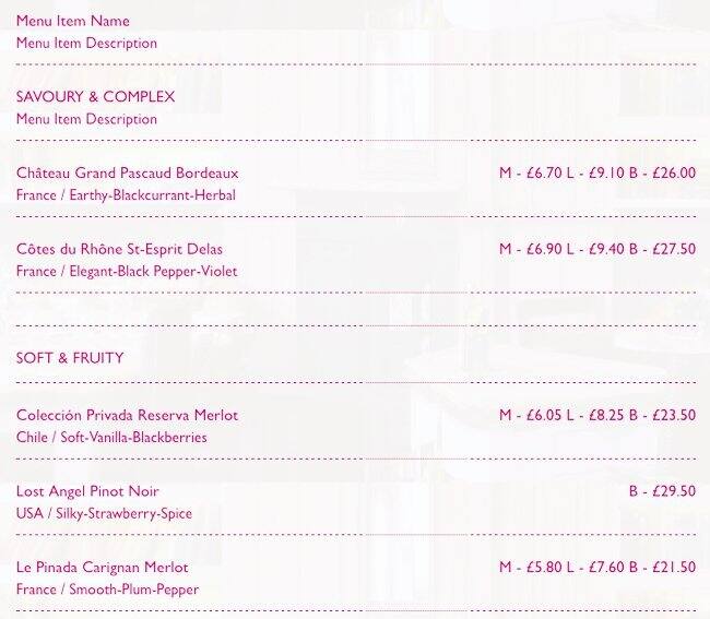 Menu at Chelsea Ram pub & bar, London, Chelsea 32 Burnaby Street