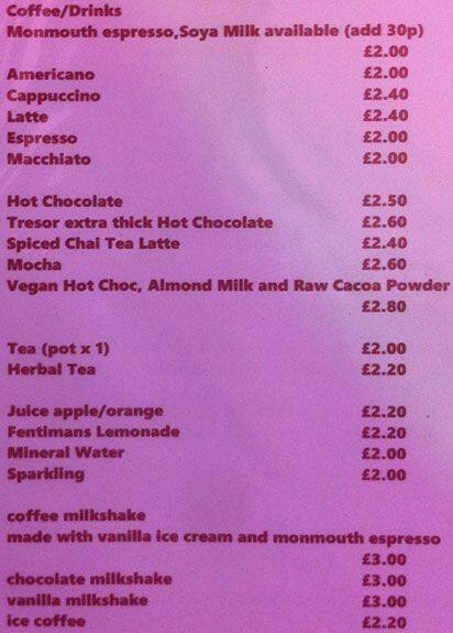 Menu at Red Door cafe, London