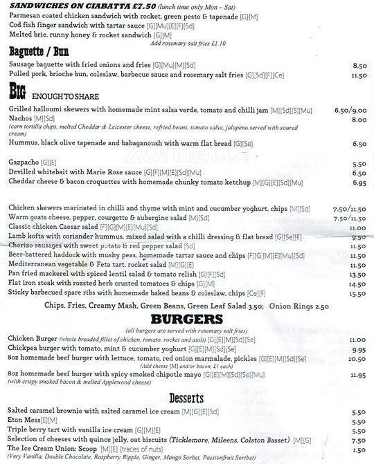 Menu at The Dolphin pub & bar, London, 121 Sydenham Road