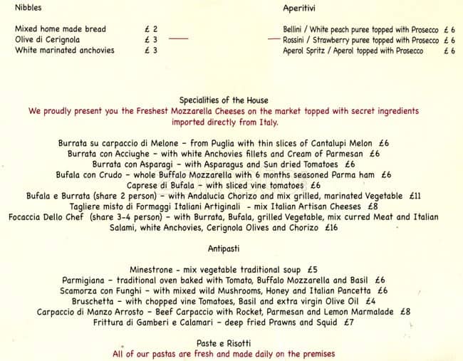Menu at Biagio Chez Victor restaurant, London