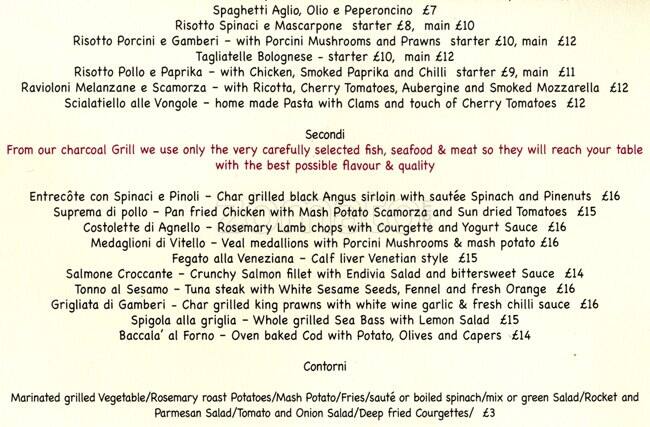 Menu at Biagio Chez Victor restaurant, London