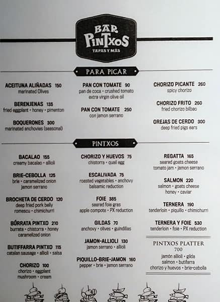 Menu at Bar Pintxos, Muntinlupa, Don Jesus Blvd
