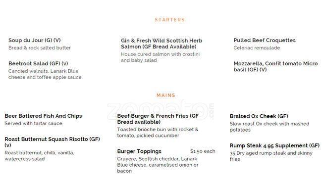 Menu at The Market Kitchen restaurant, Glasgow