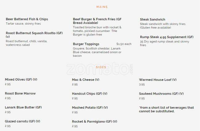 Menu at The Market Kitchen restaurant, Glasgow