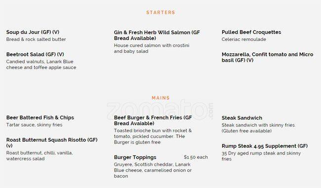 Menu at The Market Kitchen restaurant, Glasgow