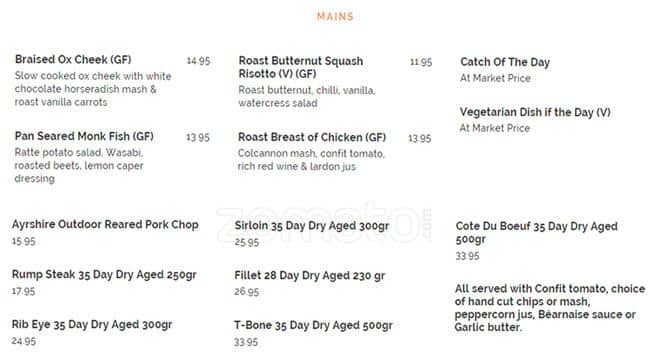 Menu at The Market Kitchen restaurant, Glasgow