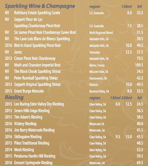 Menu at British Hotel pub & bar, North Adelaide