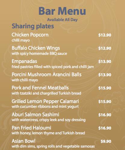 Menu at British Hotel pub & bar, North Adelaide