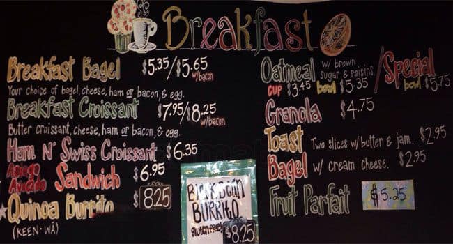 Menu at Red Cup Cafe, Mukilteo