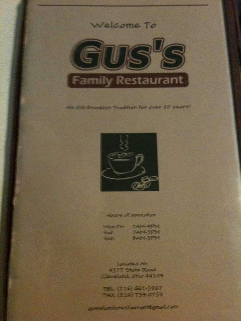 Menu at Gus's Family Restaurant, Cleveland