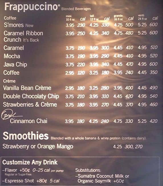 Menu at Starbucks cafe, Denver, Concourse B, Upper Gate, 8500 Peña Blvd