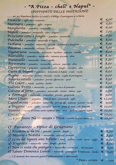 Menu da Il Cuore di Napoli pizzeria, Roma