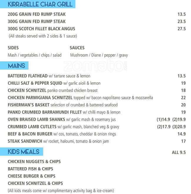 Menu at Coolangatta Sands Hotel pub & bar, Coolangatta, 3 Griffith St