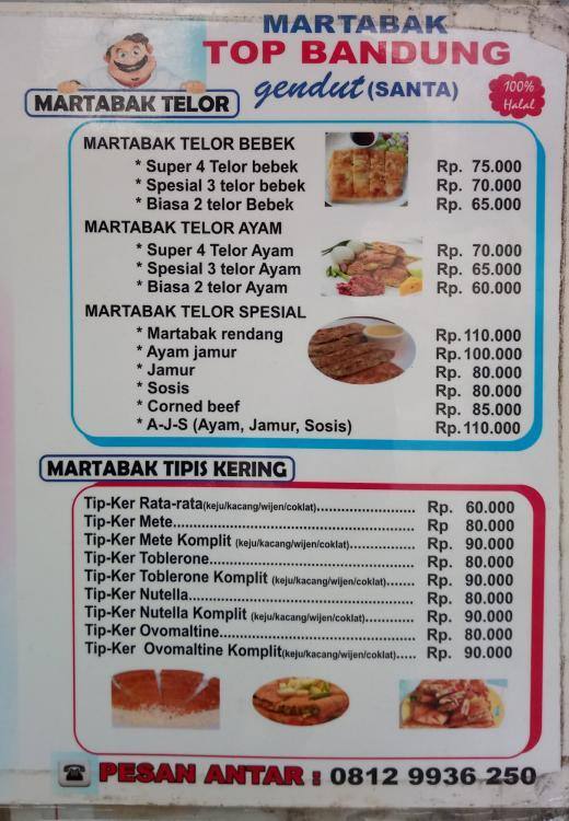 Menu at Martabak Bandung Gendut TOP pub & bar, South Jakarta