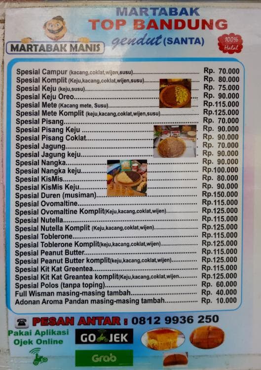 Menu at Martabak Bandung Gendut TOP pub & bar, South Jakarta
