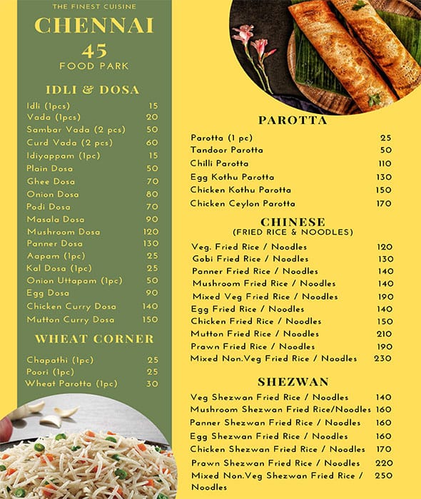 Menu at CHENNAI 45 FOOD PARK, Chennai